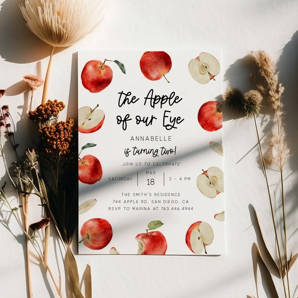 Apple Birthday Invitations - Etsy