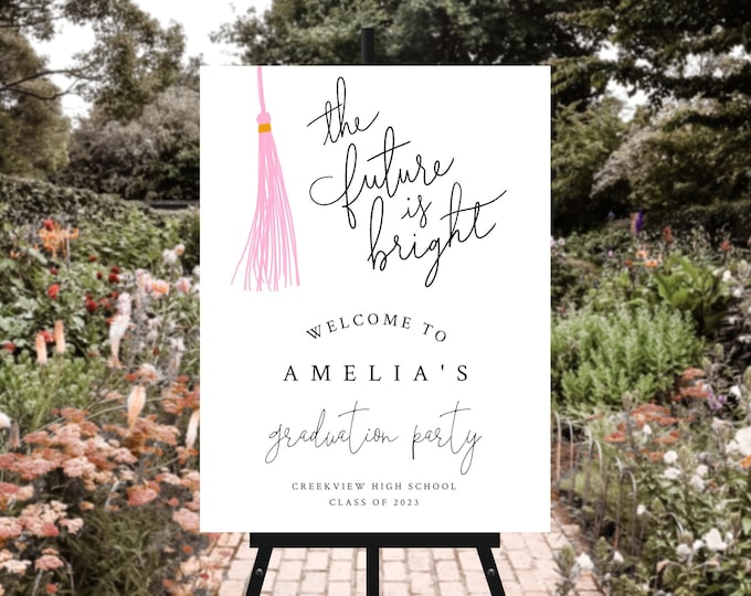 Graduation Party Welcome Sign Grad Party Sign Future is Bright Blush ...