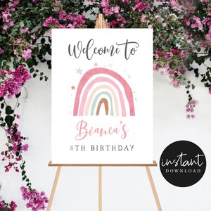 Boho Rainbow Girl Birthday Party Welcome Sign Instant Download Pink ...