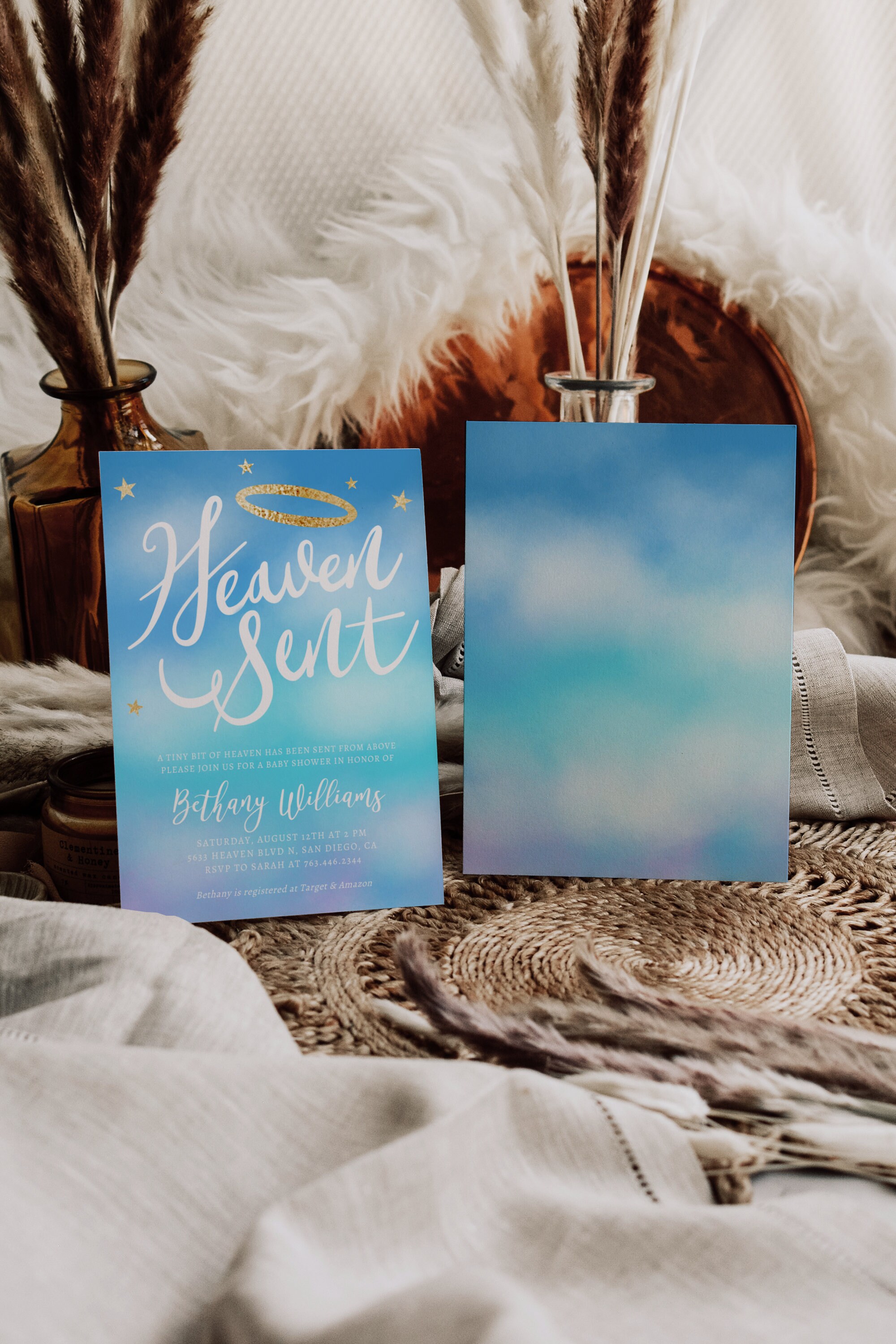 Heaven Sent Baby Shower Invitation | Boy Baby Shower Invite | Angel ...