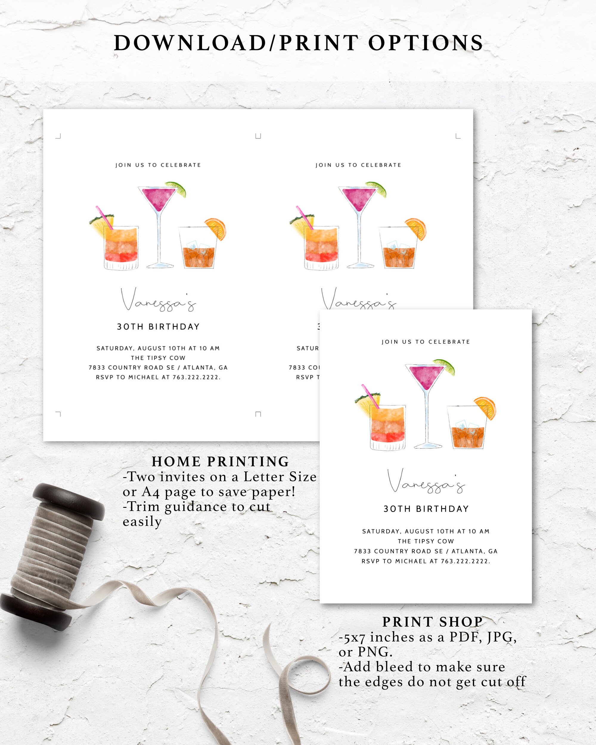 Cocktail Drinks Birthday Party Invitation Adult Birthday | Etsy