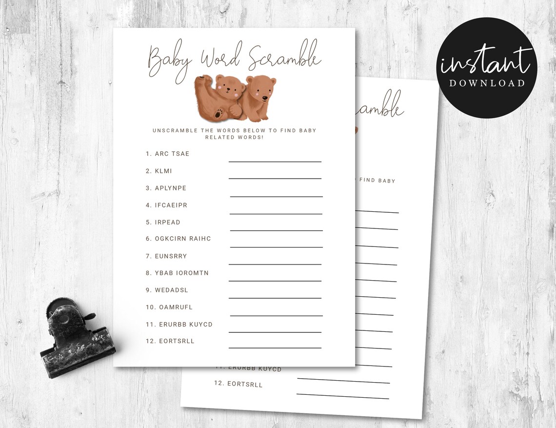 Twins Bear Shower Baby Word Scramble Instant Download | Etsy