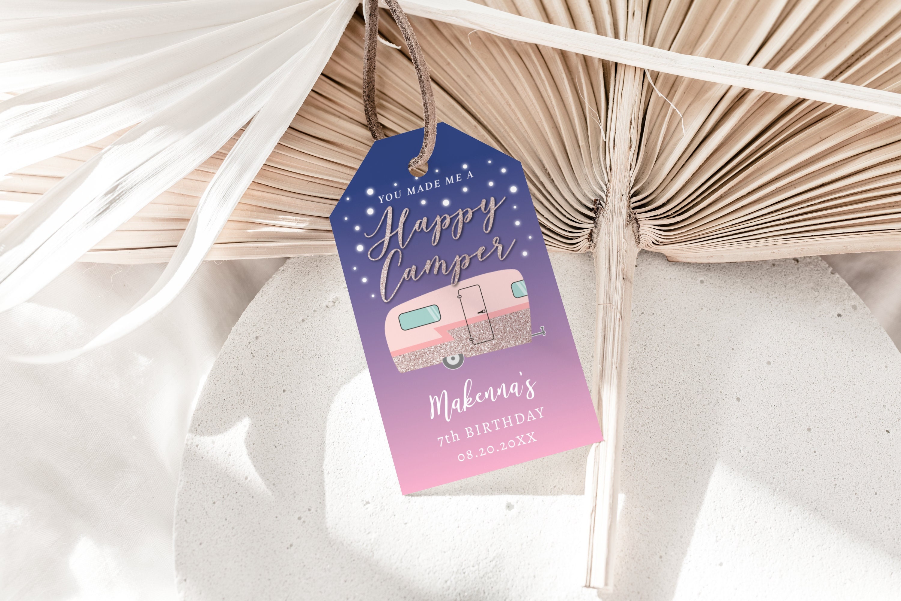 Printable Glamping Theme Birthday Party Favor Tag, Instant Download ...