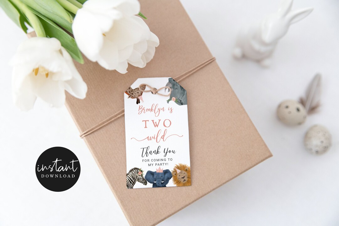 Printable Pink Two Wild Safari Theme Birthday Party Favor Tag | Instant ...