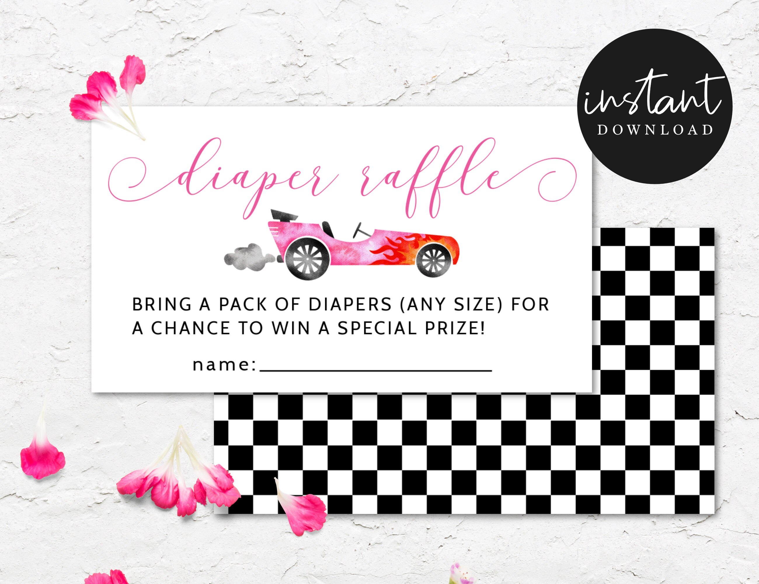 Printable Race Car Theme Girl Baby Shower Diaper Raffle Ticket | Etsy