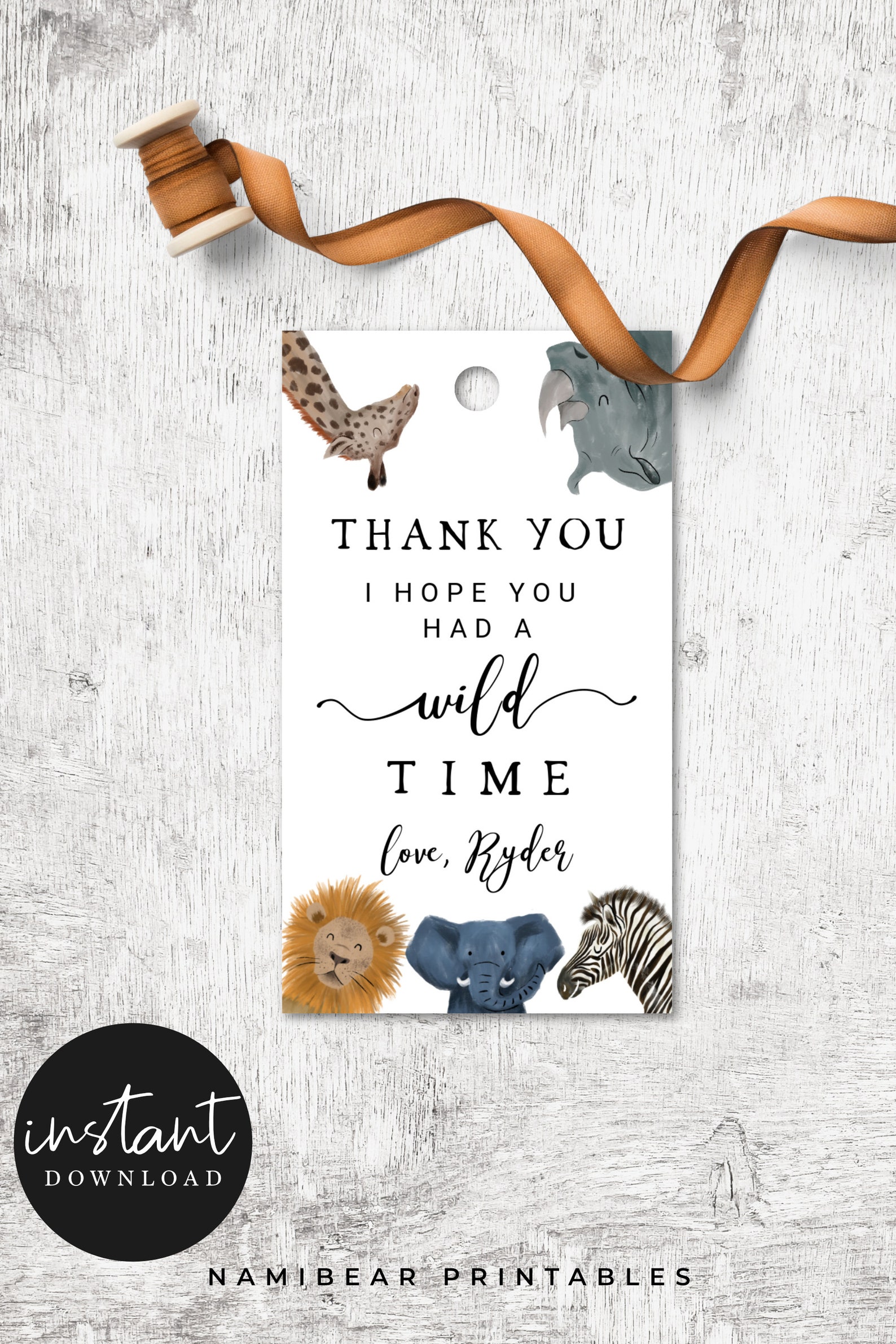 Printable Safari Animals Theme Birthday Party Favor Tag | Instant ...