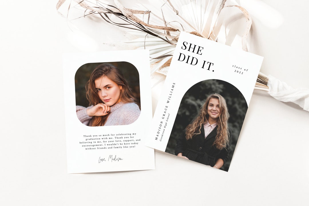 Graduation Announcement Card | She Did It | Arched Frame | Printable ...