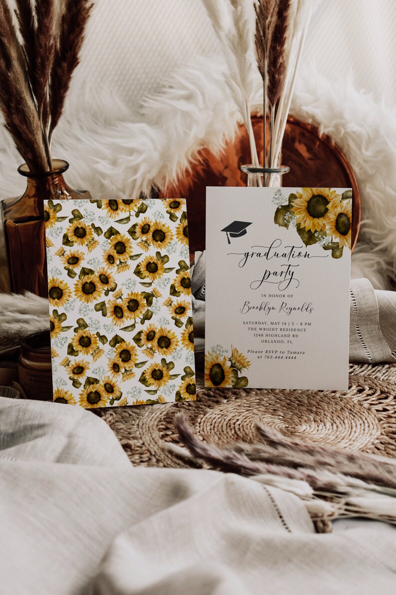 Graduation Party Invitation Floral Invite Sunflowers - Etsy