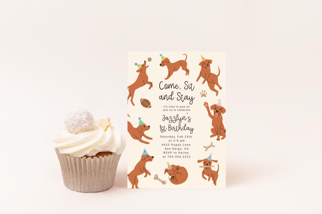 Puppy Pawty Birthday Invitation | Come Sit Stay | Kid's Birthday Party ...