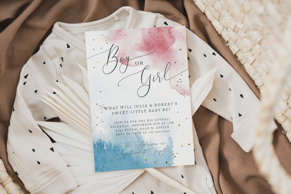 Gender Reveal Party Invitation Pink or Blue Printable Invite - Etsy