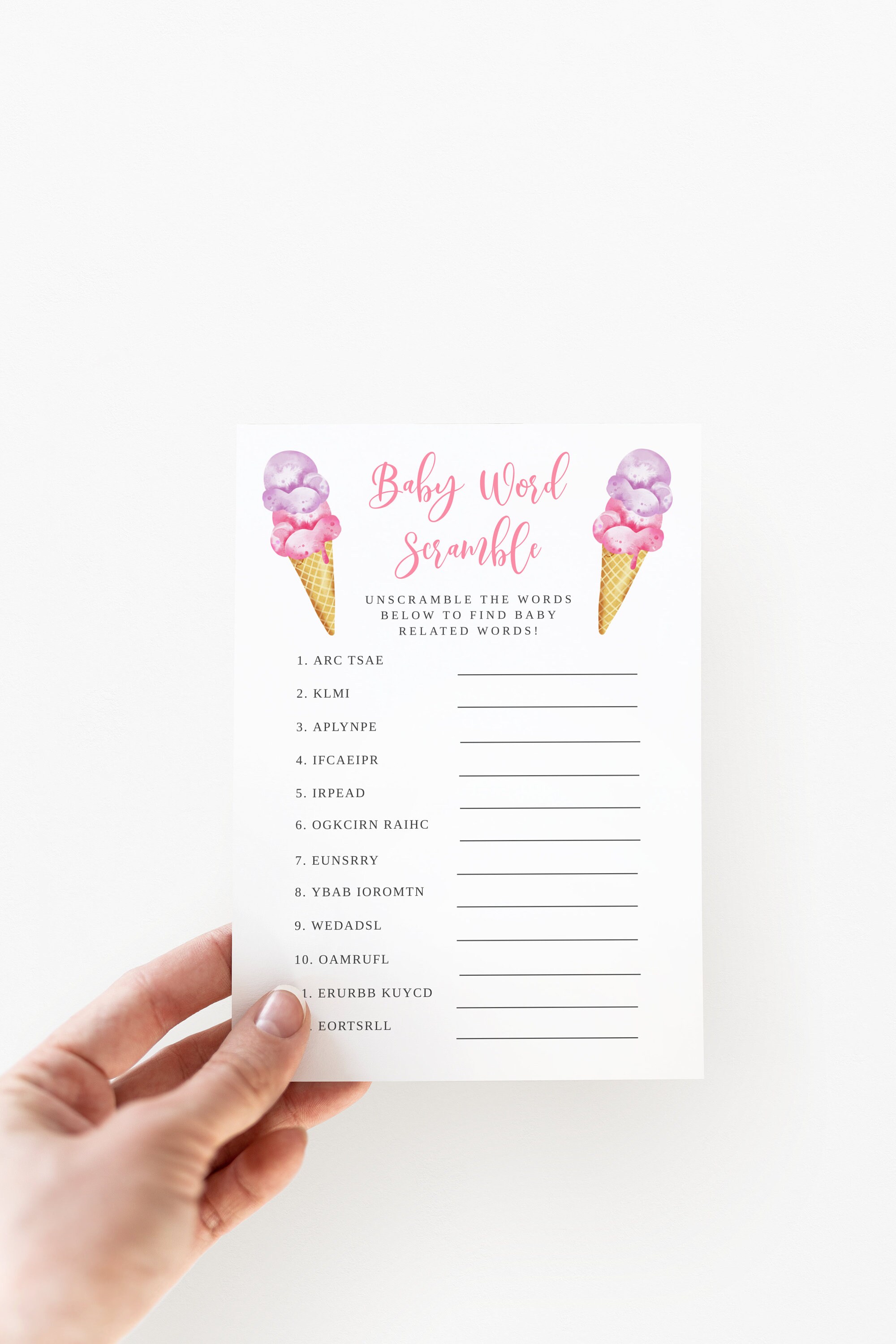 Pink Ice Cream Baby Word Scramble Girl Baby Shower Game - Etsy