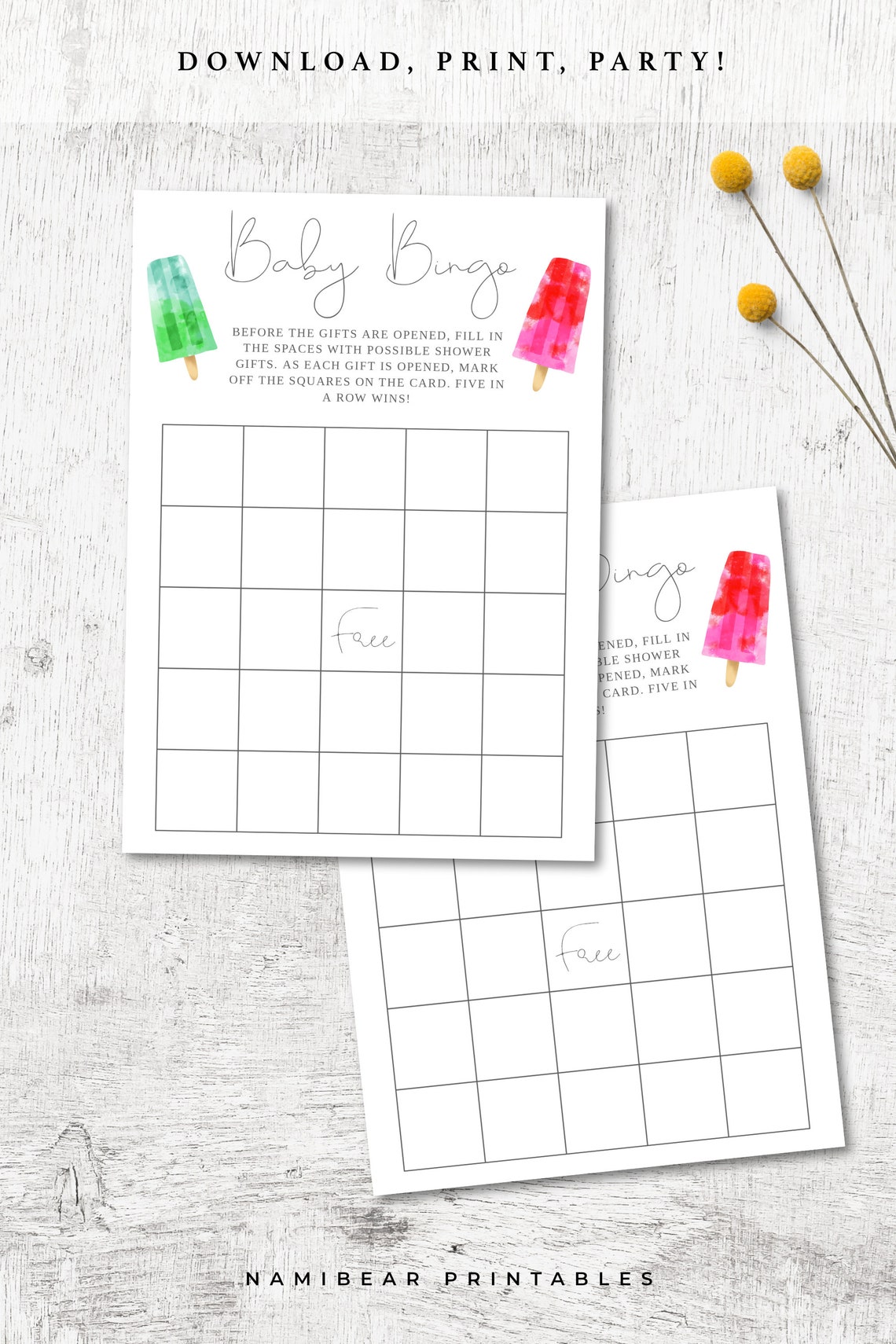 Popsicle Baby Shower Bingo Game Instant download Gender | Etsy
