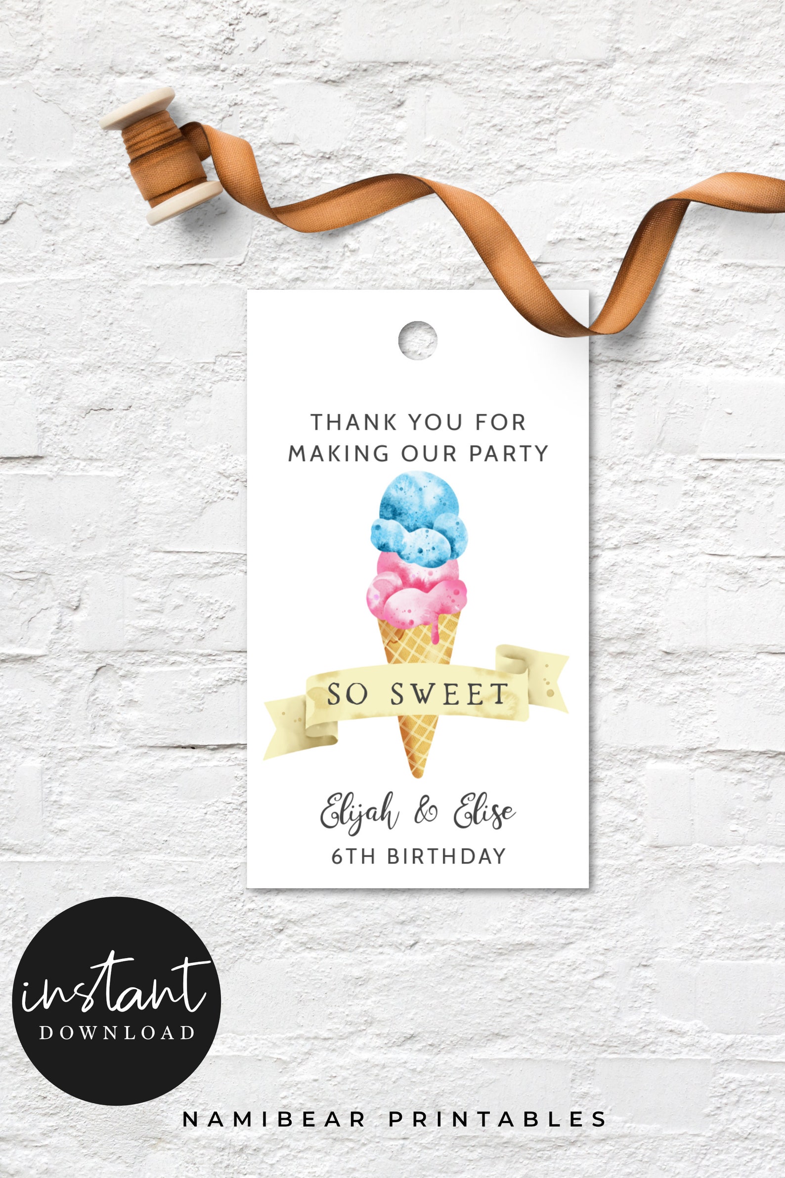Printable Ice Cream Theme Boy & Girl Birthday Party Favor Tag | Etsy
