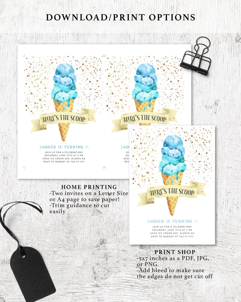 Blue Ice Cream Birthday Party Invitation Here's the - Etsy