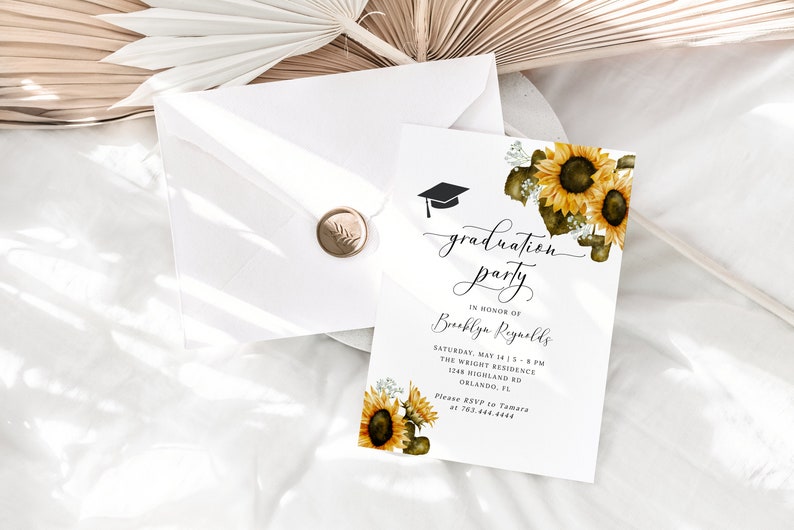 Graduation Party Invitation Floral Invite Sunflowers - Etsy