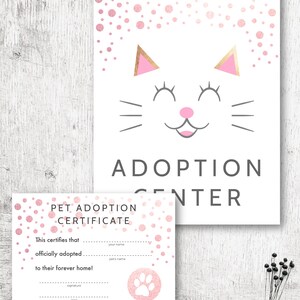 Kitty Cat Theme Birthday Party | Adoption Center Sign & Certificate ...