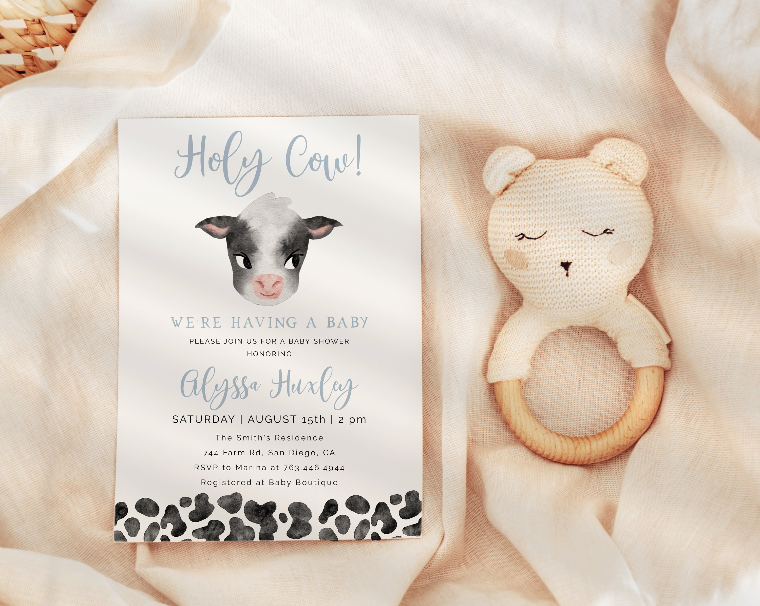 Cow Baby Shower Invitation Holy Cow Invite Boy Baby Shower | Etsy