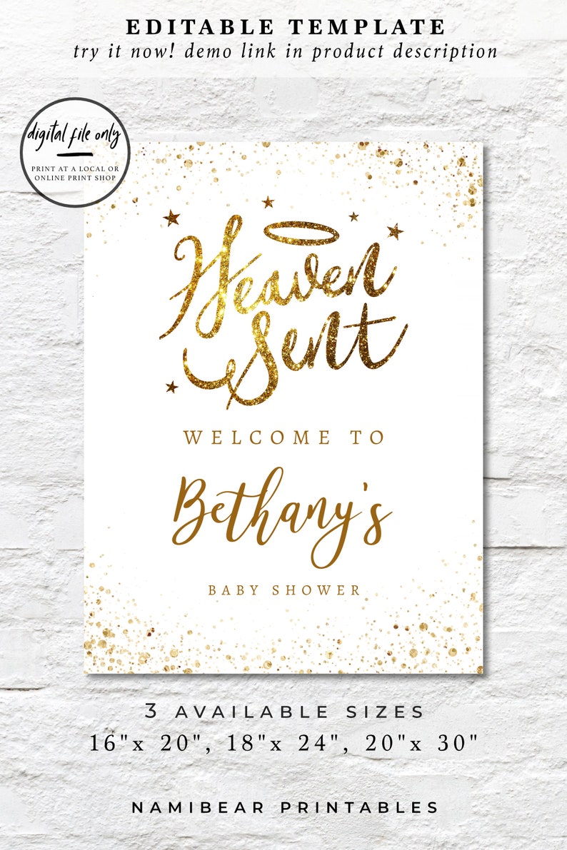 Heaven Sent Baby Shower Welcome Sign Instant Download - Etsy