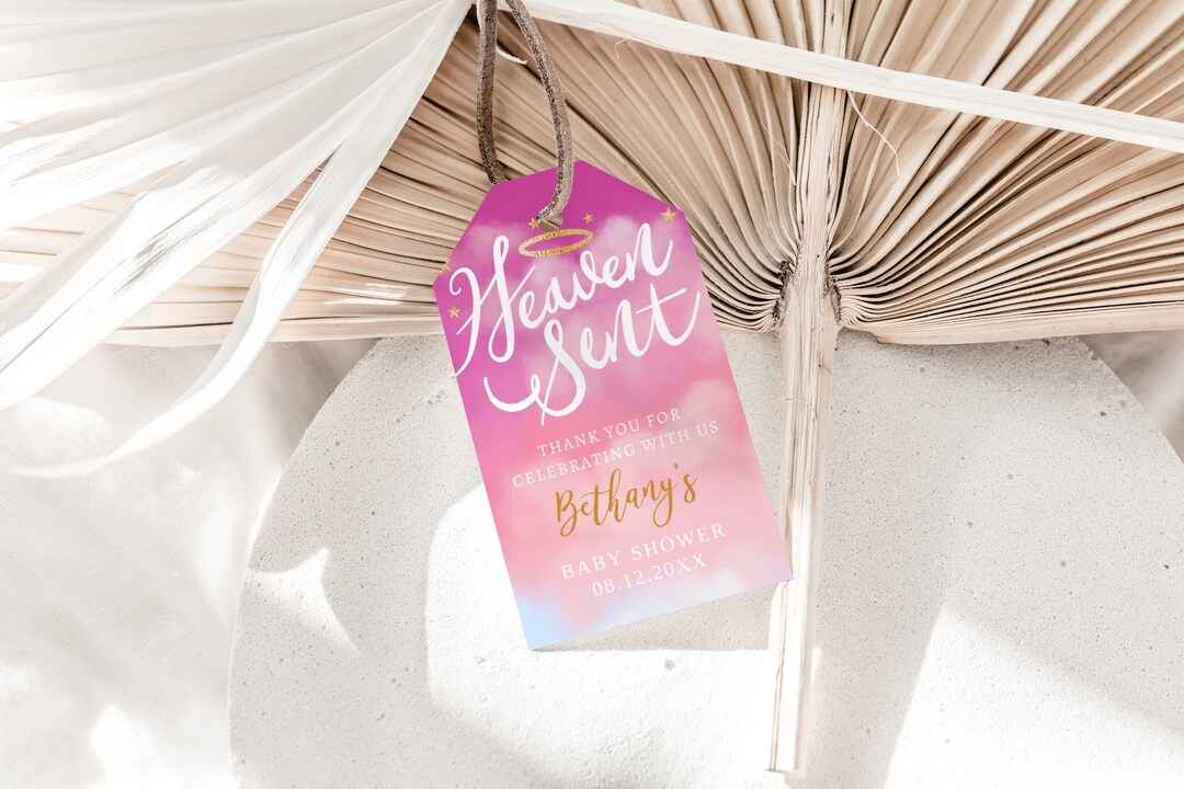 Heaven Sent Favor Tag | Girl Baby Shower | Instant Download | Gold Halo ...