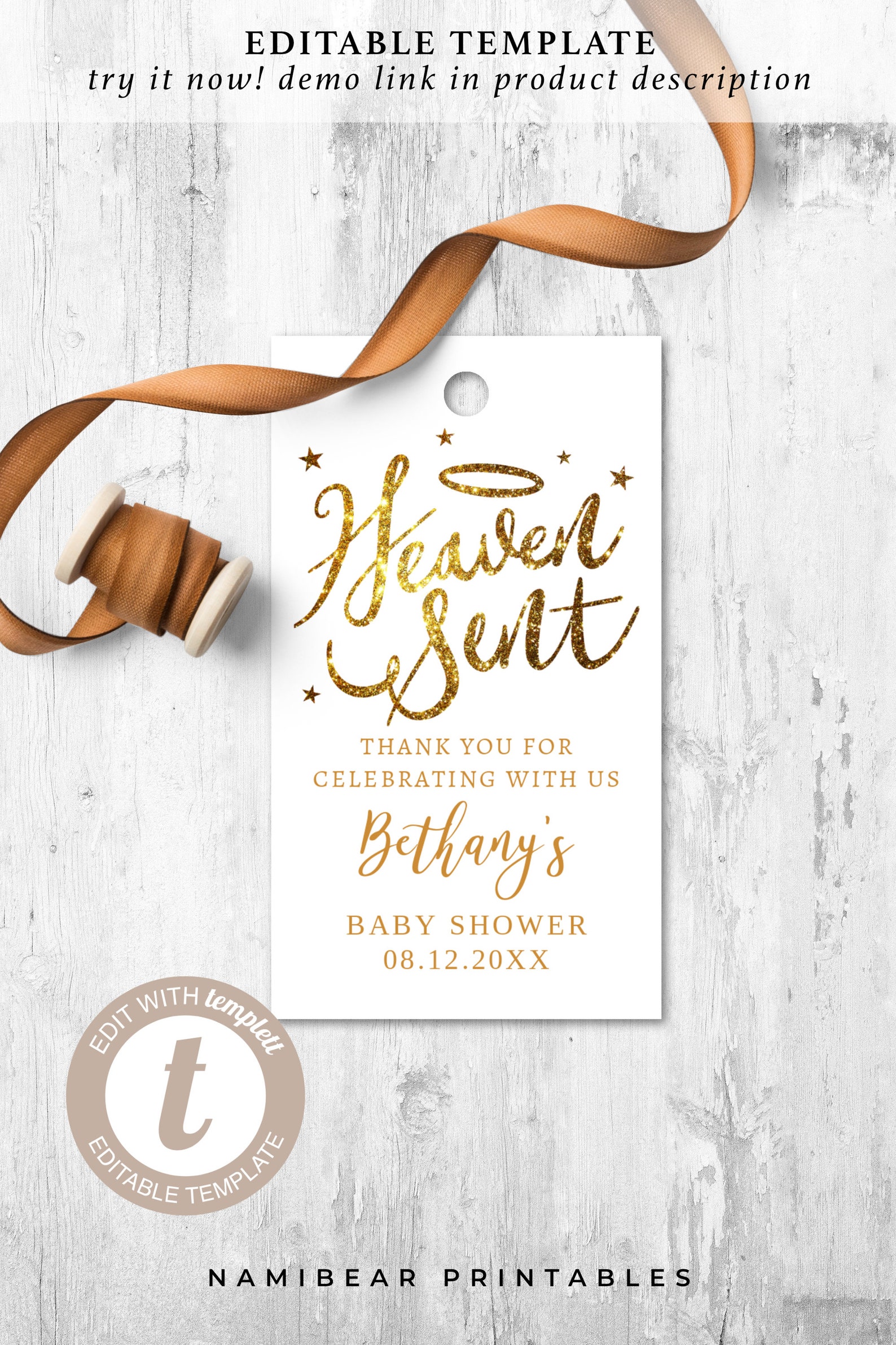 Printable Heaven Sent Theme Baby Shower Favor Tag, Instant Download ...