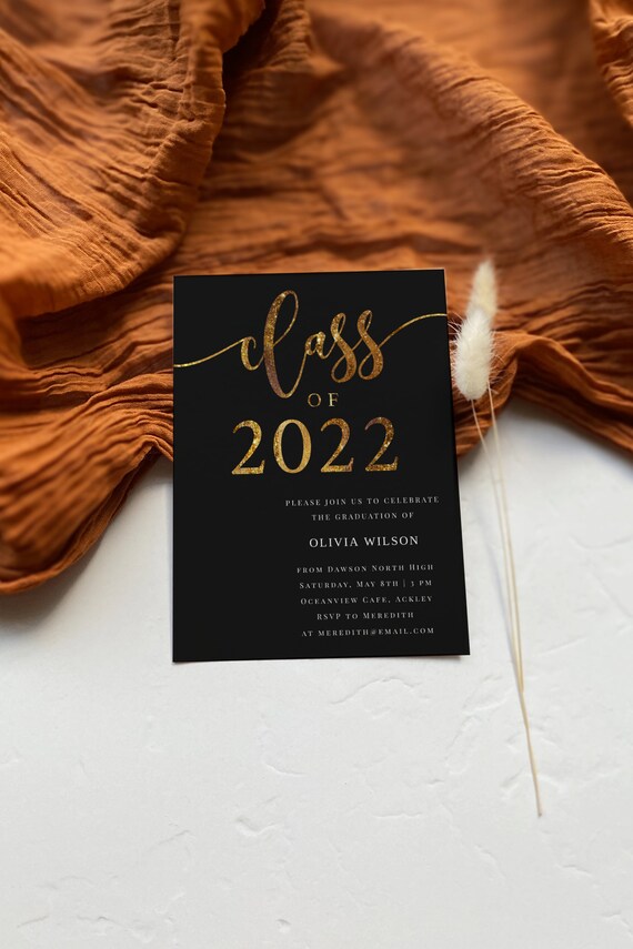 Graduation Party Invitation Class of 2022 Invite Black and | Etsy
