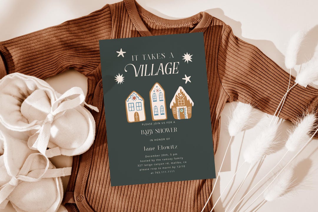 Winter Baby Shower Invitation | It Takes a Village Invite | Boy Baby ...