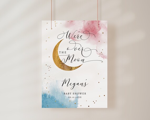 Over the Moon Welcome Sign Twins Baby Shower Pink and Blue - Etsy