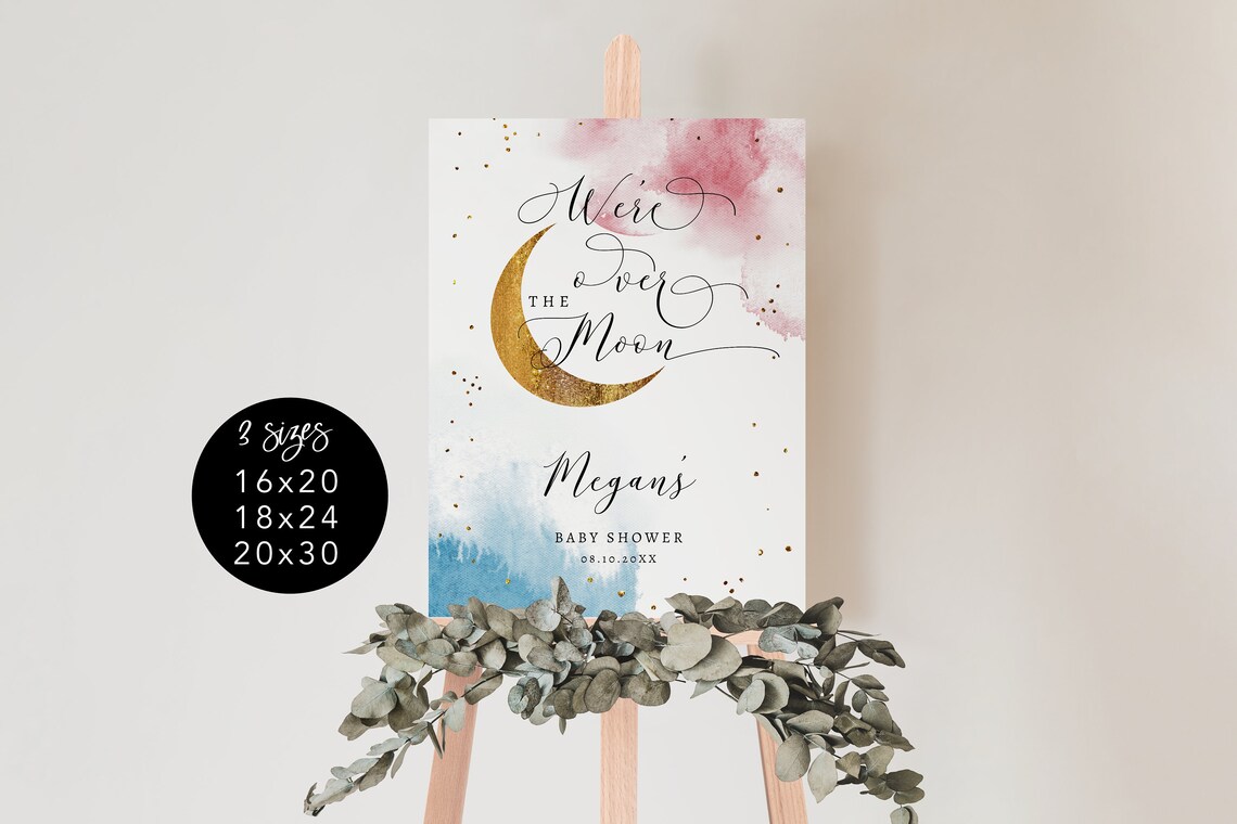 Over the Moon Welcome Sign Twins Baby Shower Pink and Blue - Etsy