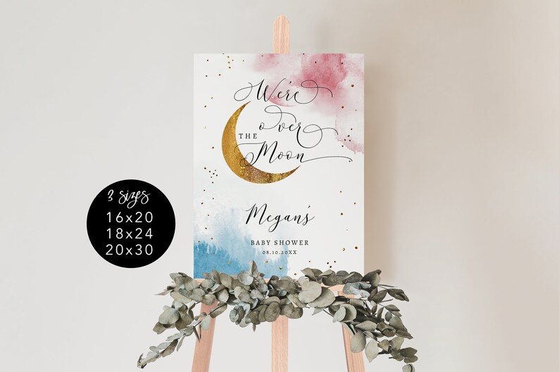 Over the Moon Welcome Sign Twins Baby Shower Pink and Blue - Etsy