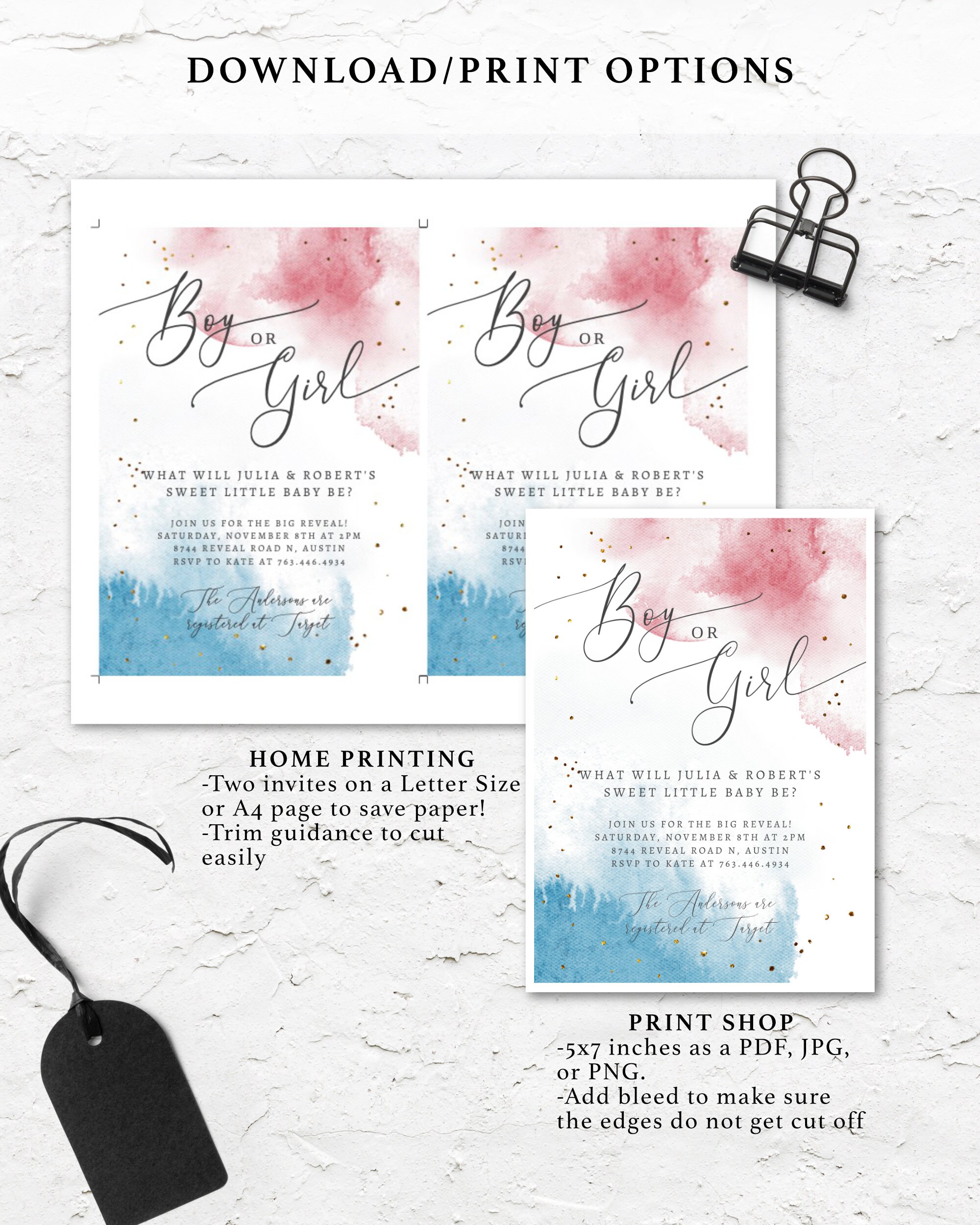 Gender Reveal Party Invitation Pink or Blue Printable Invite - Etsy