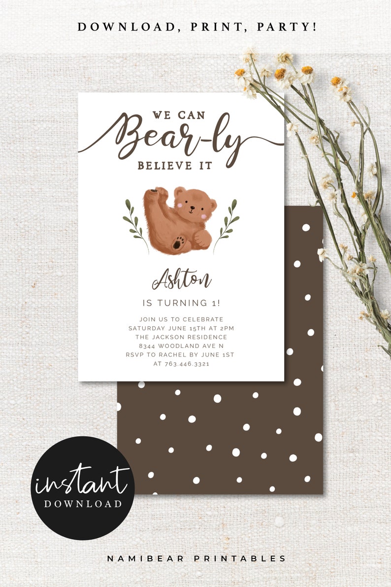 Printable Bear Theme Birthday Party Invitation | Instant Download ...