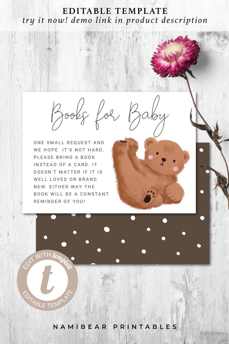 Printable Cub Bear Theme Baby Shower Book Request Instant | Etsy