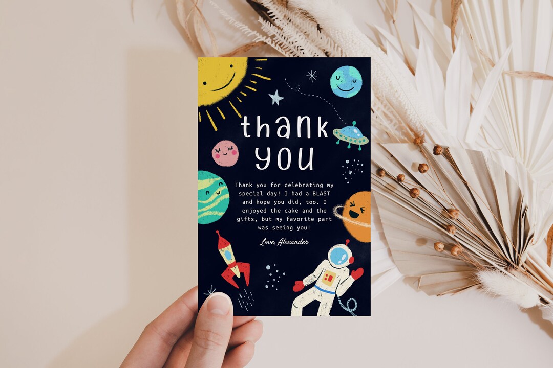 Printable Space Theme Kids Birthday Party Thank You Card , Editable ...