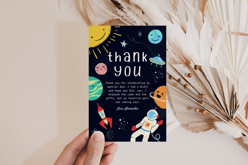 Printable Space Theme Kids Birthday Party Thank You Card , Editable ...