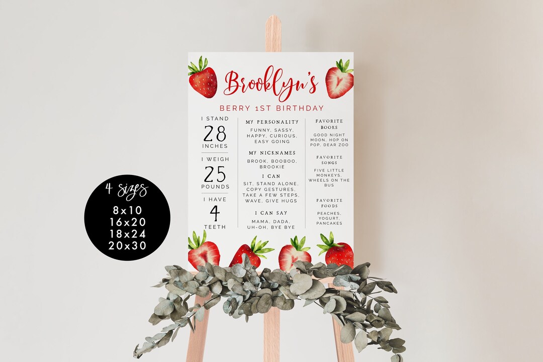 Strawberry Birthday Milestone Board | Berry First Birthday | Instant ...