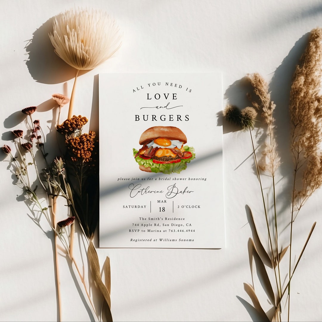 Love and Burgers Invitation | BBQ Bridal Shower Invite | Instant ...