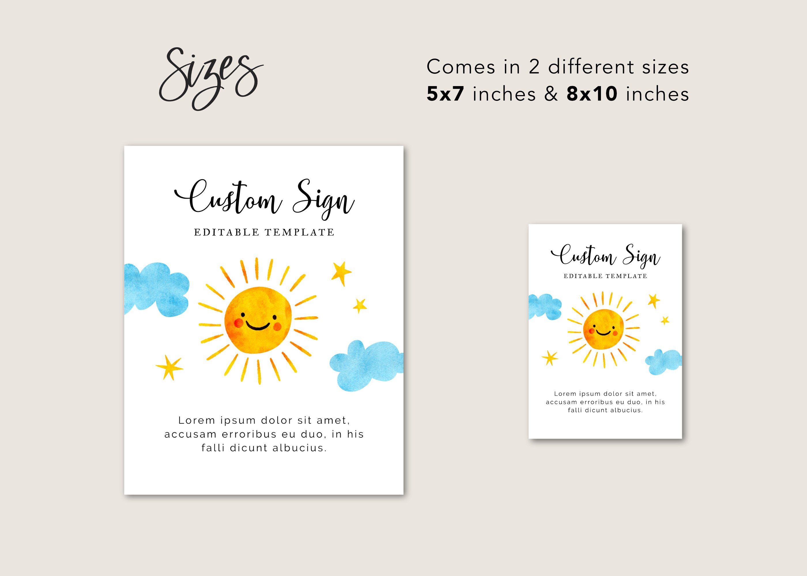 Sun Custom Sign | Sunshine Baby Shower | Instant Download | Editable ...