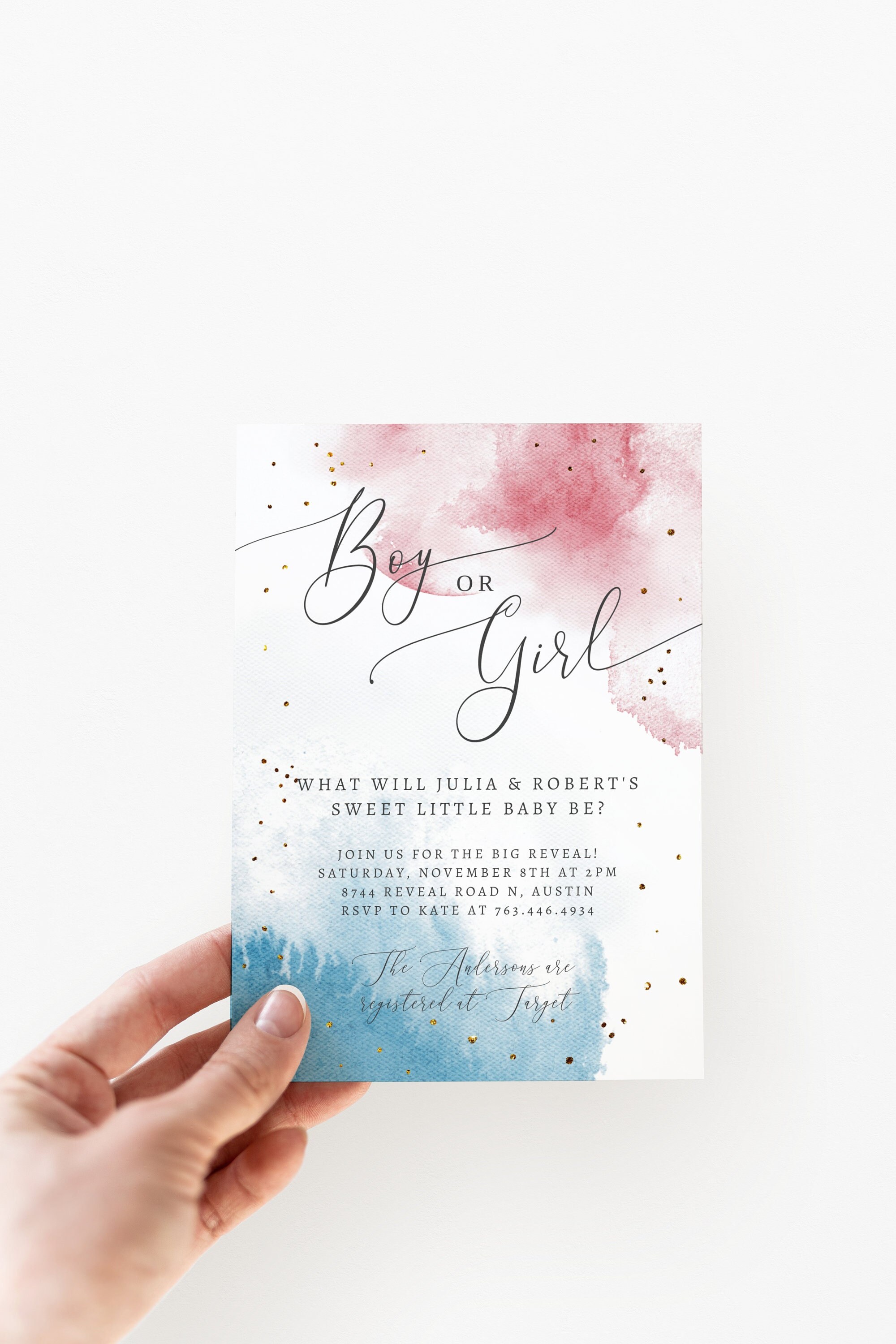 Gender Reveal Party Invitation Pink or Blue Printable Invite - Etsy