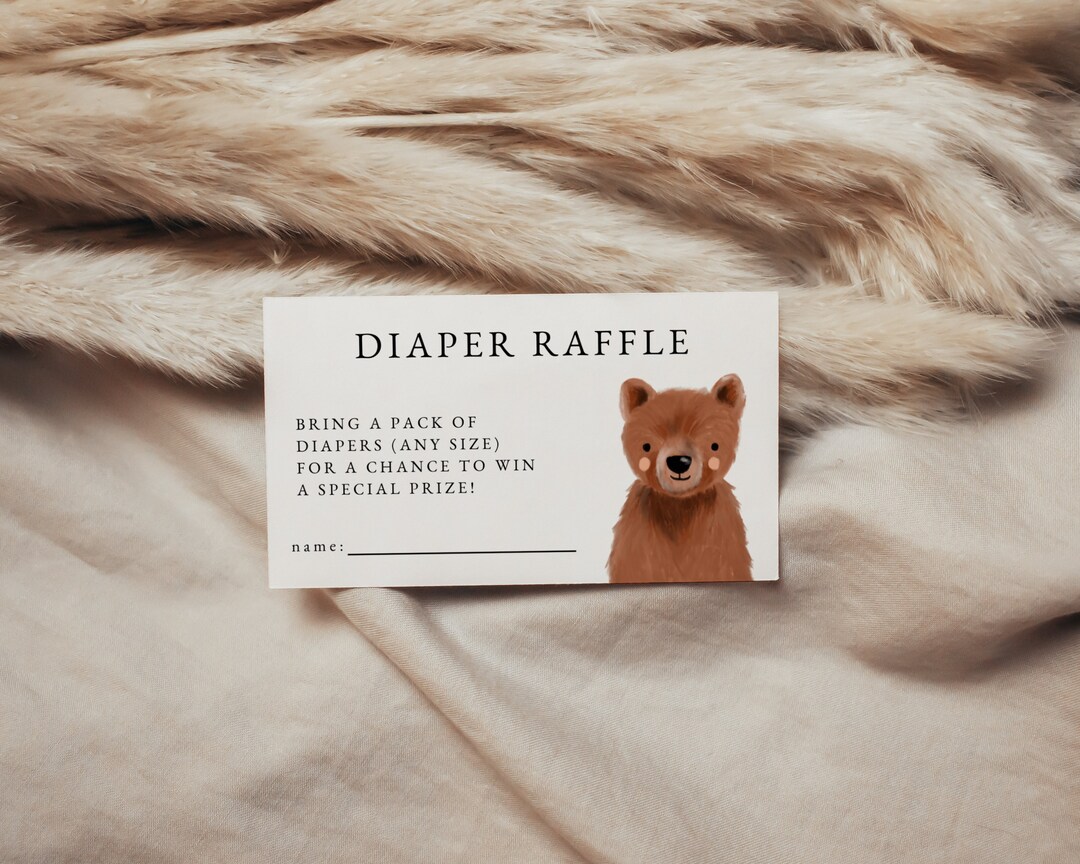 Woodland Diaper Raffle Ticket | Bear Baby Shower | Gender Neutral ...