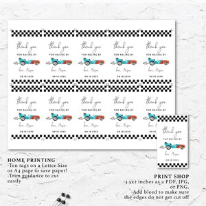 Printable Race Car Theme Birthday Party Favor Tag | Instant Download ...
