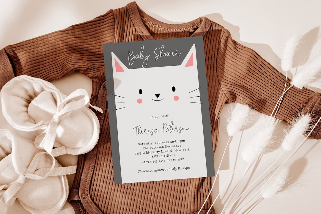 Kitty Cat Baby Shower Invitation | Kitten Baby Shower Invite | Gender ...