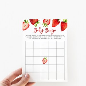 Strawberry Baby Shower Bingo Game Girl Baby Shower Baby Shower Game