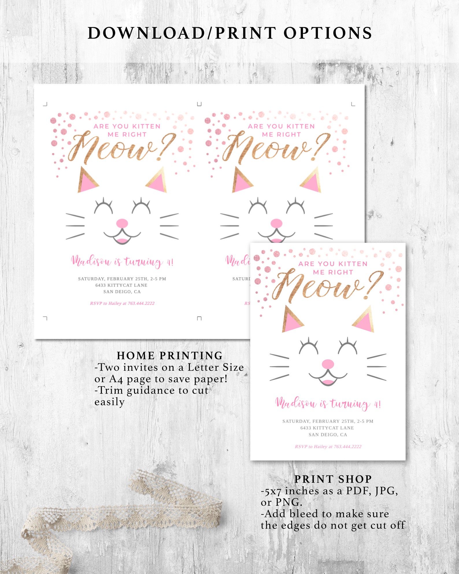 Printable Kitty Cat Theme Kid's Birthday Party Editable - Etsy