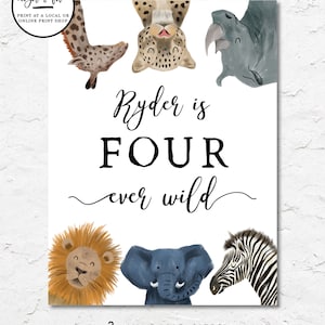 FOUR Ever Wild Safari Birthday Welcome Sign | Boy Birthday Party | 4th ...