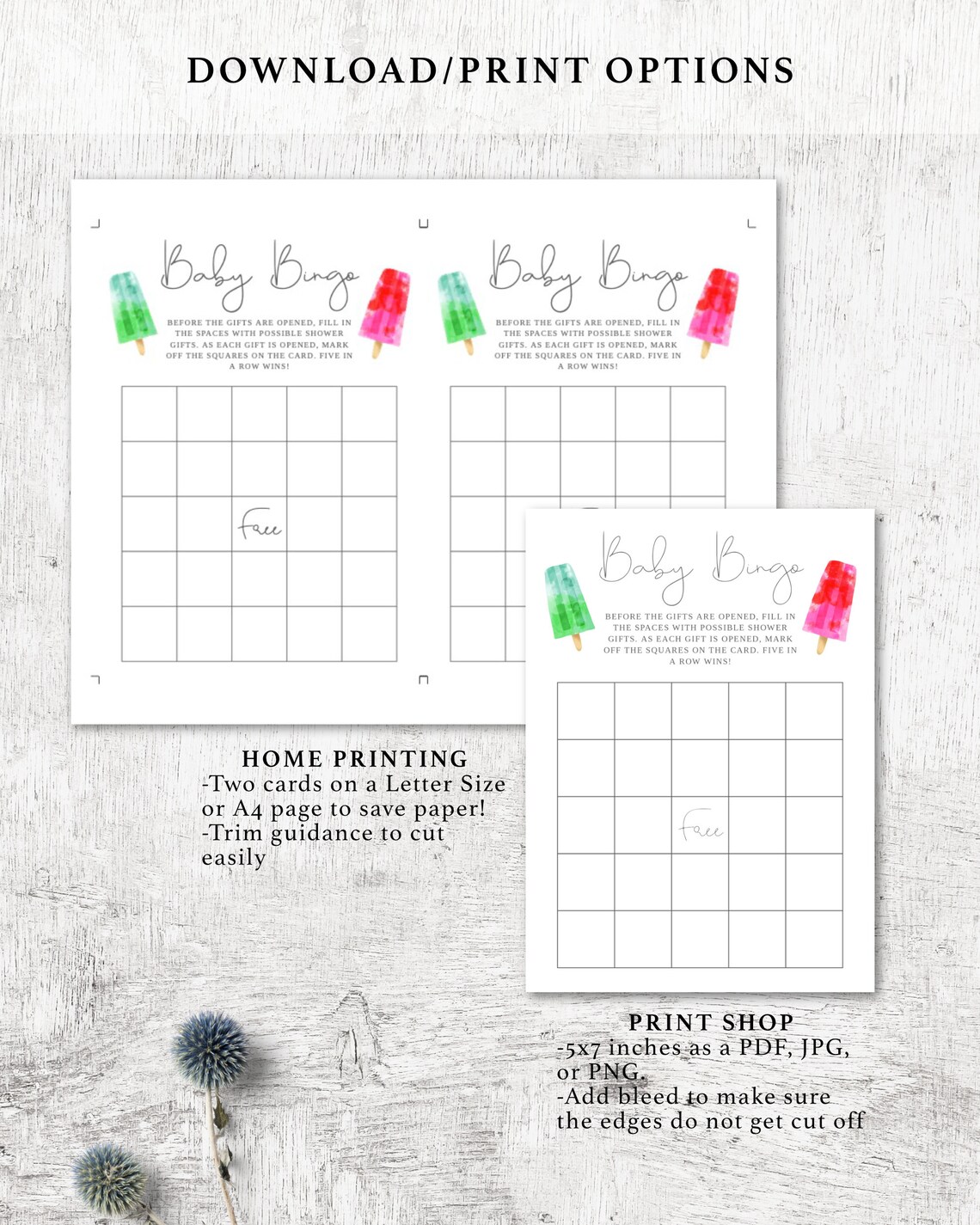 Popsicle Baby Shower Bingo Game Instant download Gender | Etsy