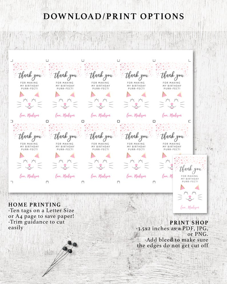 Printable Kitty Cat Theme Birthday Party Favor Tag Instant - Etsy