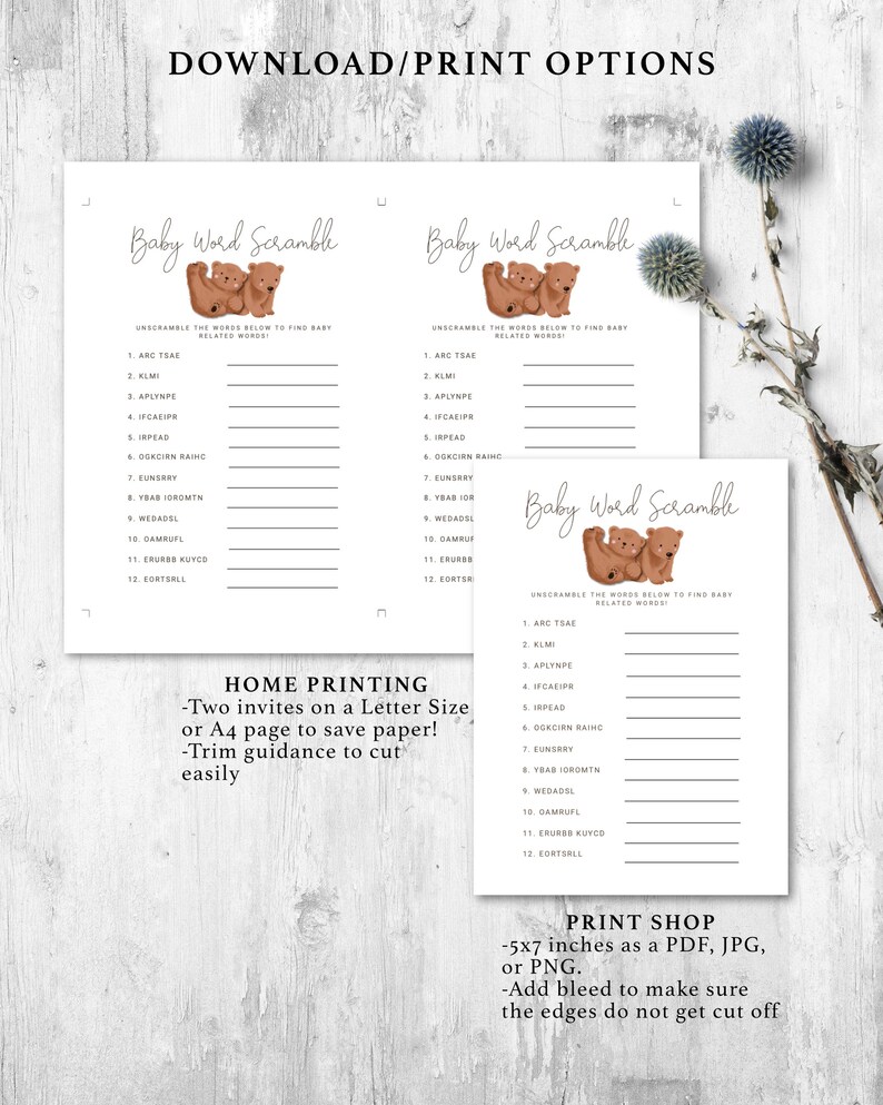 Twins Bear Shower Baby Word Scramble Instant Download - Etsy