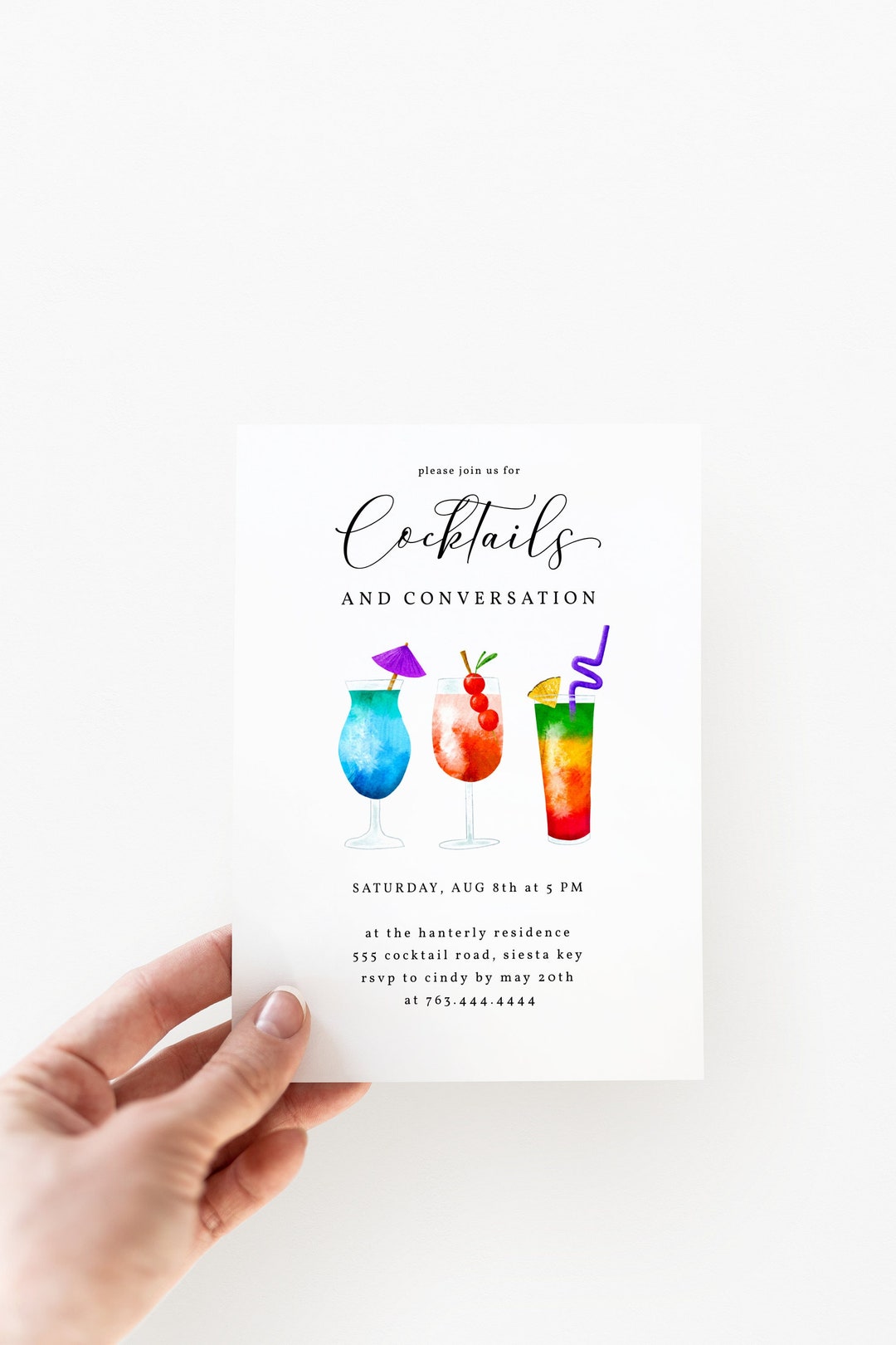 Cocktails and Conversation Invitation | Cocktail Party Invite | Summer ...