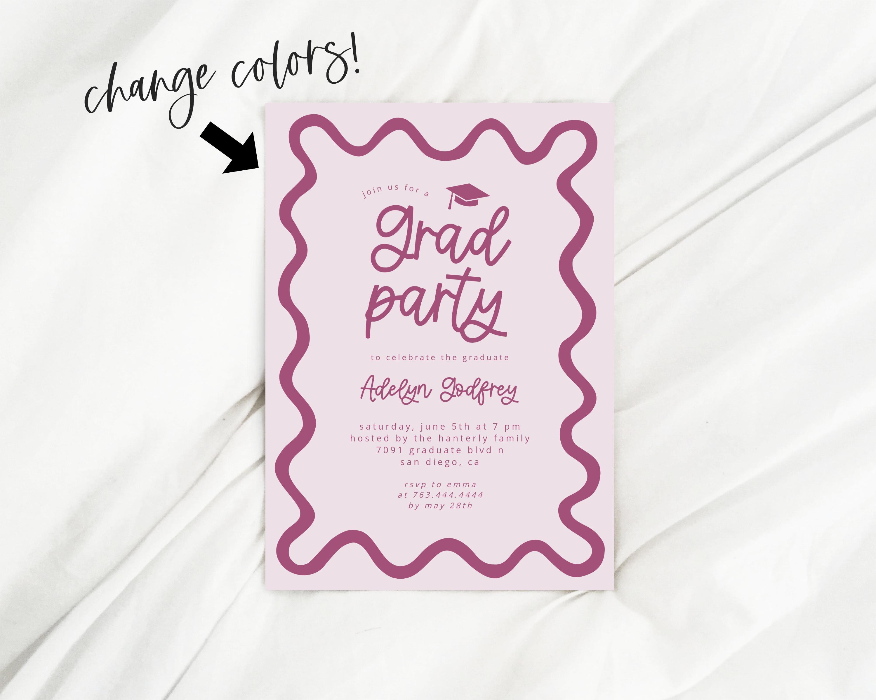 Graduation Party Invitation | Hand Drawn Wavy Frame Invite | Grad Party ...