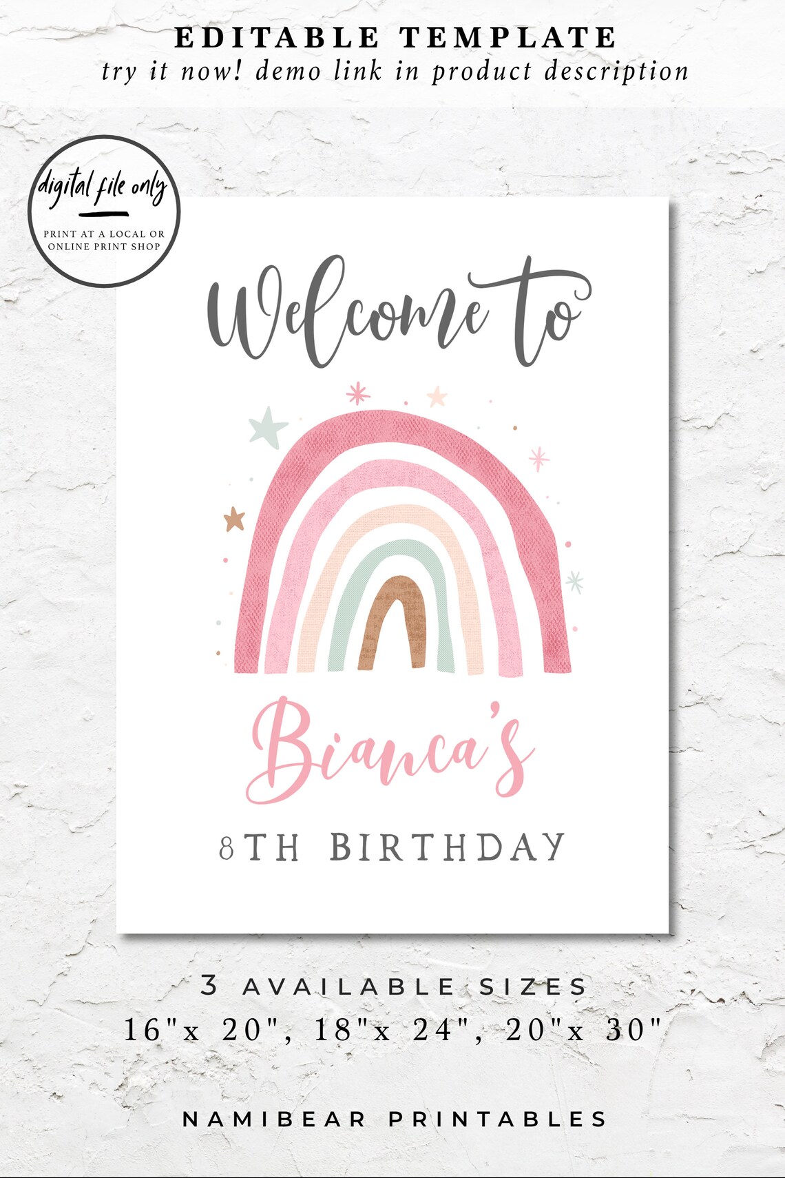 Boho Rainbow Girl Birthday Party Welcome Sign Instant | Etsy